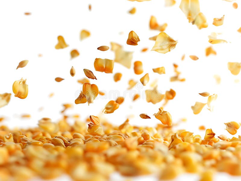 Corn Seeds in Flight Against a White Background Stock Illustration ...