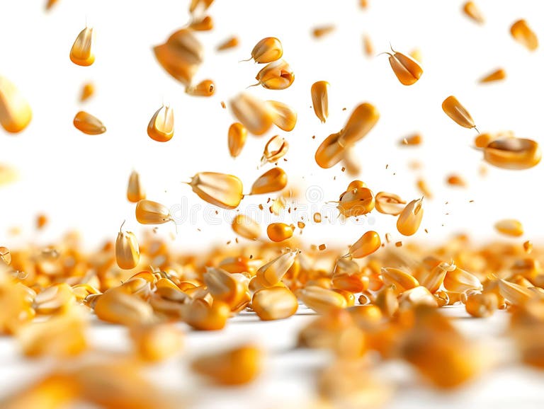 Corn Seeds in Flight Against a White Background Stock Illustration ...
