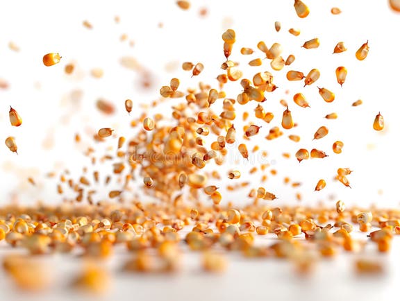 Corn Seeds in Flight Against a White Background Stock Illustration ...
