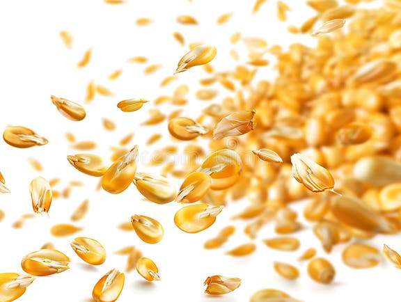 Corn Seeds in Flight Against a White Background Stock Illustration ...