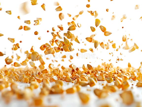 Corn Seeds in Flight Against a White Background Stock Illustration ...