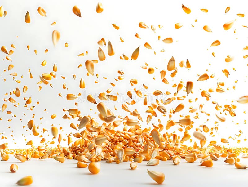 Corn Seeds in Flight Against a White Background Stock Illustration ...