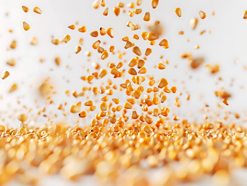 Corn Seeds in Flight Against a White Background Stock Illustration ...