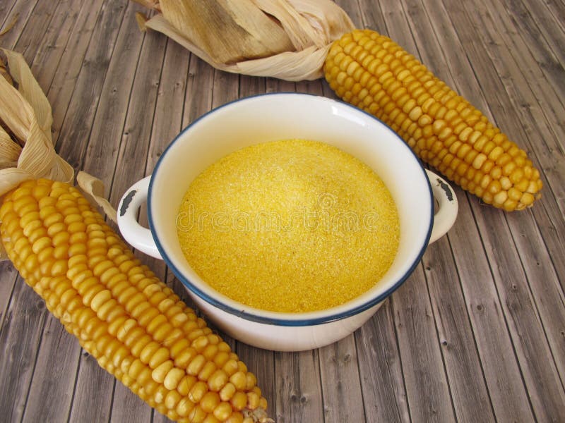 Corn semolina in a pot stock photo. Image of polenta - 238595932