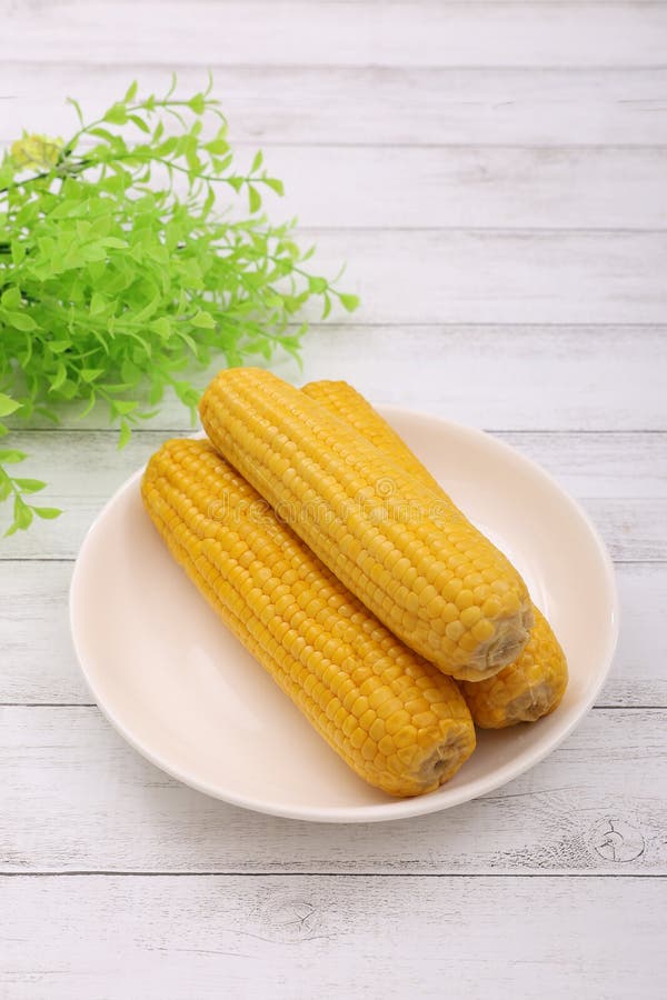 Corn Served on a White Plate Stock Photo - Image of leaves, food: 317257348