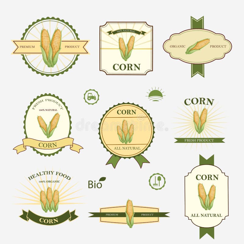 Corn, set of label design stock vector. Illustration of product - 54665398