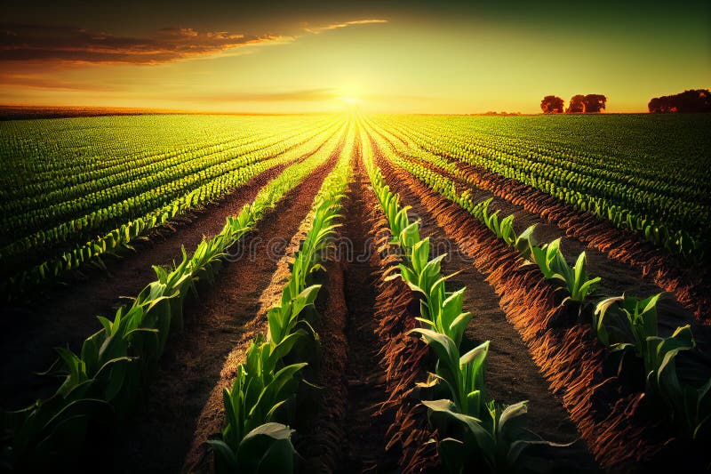 Corn Shoots in the Field. AI Generated Stock Illustration ...