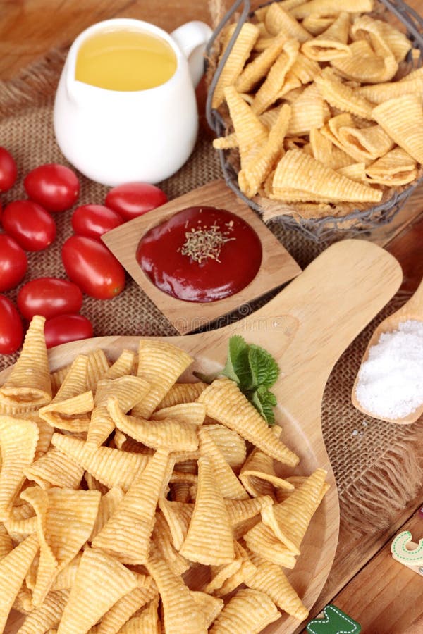 Corn Snack and Chips Corn Raw Delicious. Stock Image - Image of wood ...