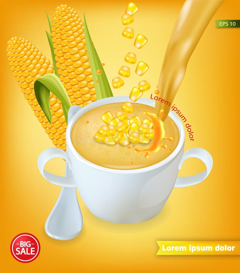Corn Soup Vector Realistic Product Placement. 3d Illustrations Stock ...