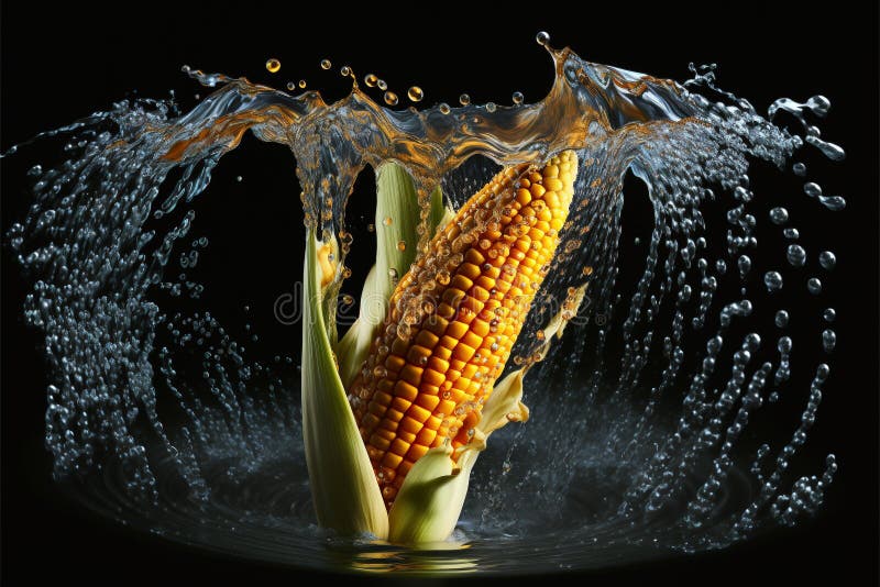 Corn Splashed or Thrown in Water. Water Splash Fresh Fruit Creative ...