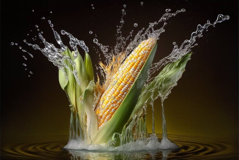 Corn Splashed or Thrown in Water. Water Splash Fresh Fruit Creative ...