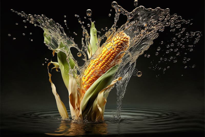 Corn Splashed or Thrown in Water. Water Splash Fresh Fruit Creative ...