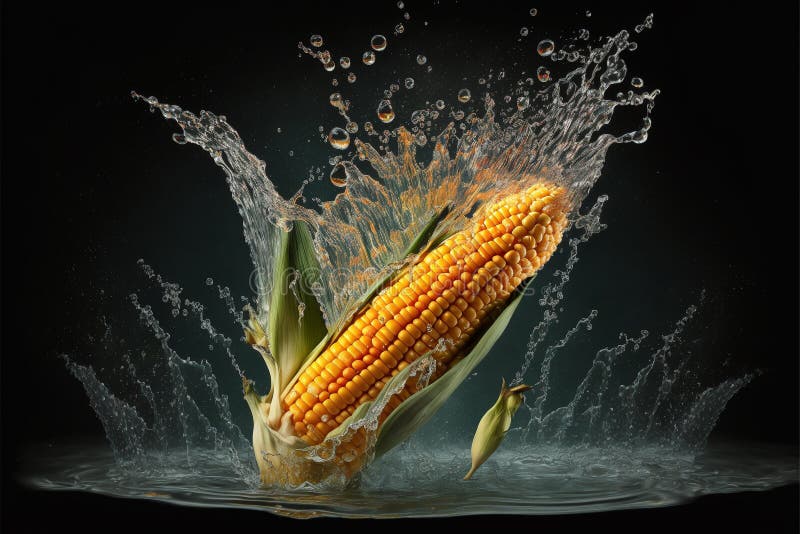 Corn Splashed or Thrown in Water. Water Splash Fresh Fruit Creative ...