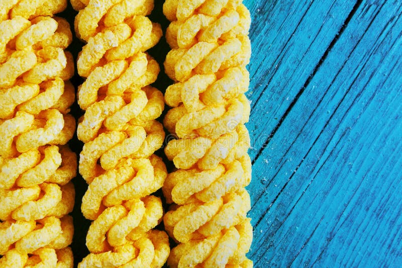 Corn Sticks on Blue Background Stock Photo - Image of stick, plate ...