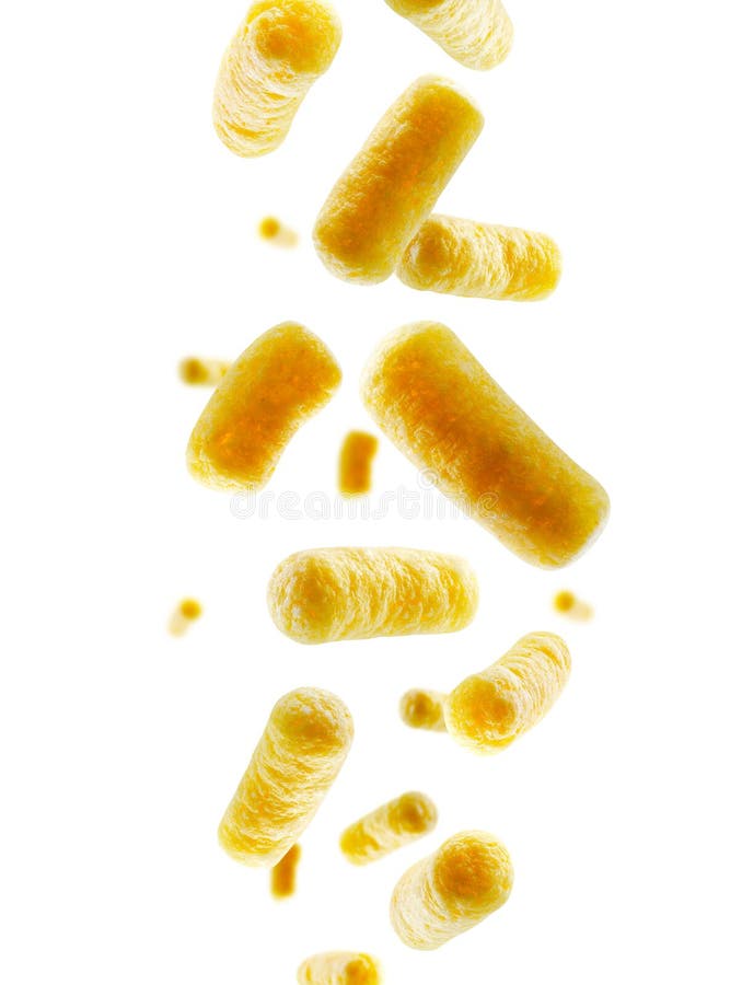 Corn Sticks Fall in Space. Volumetric Light from Behind Stock ...