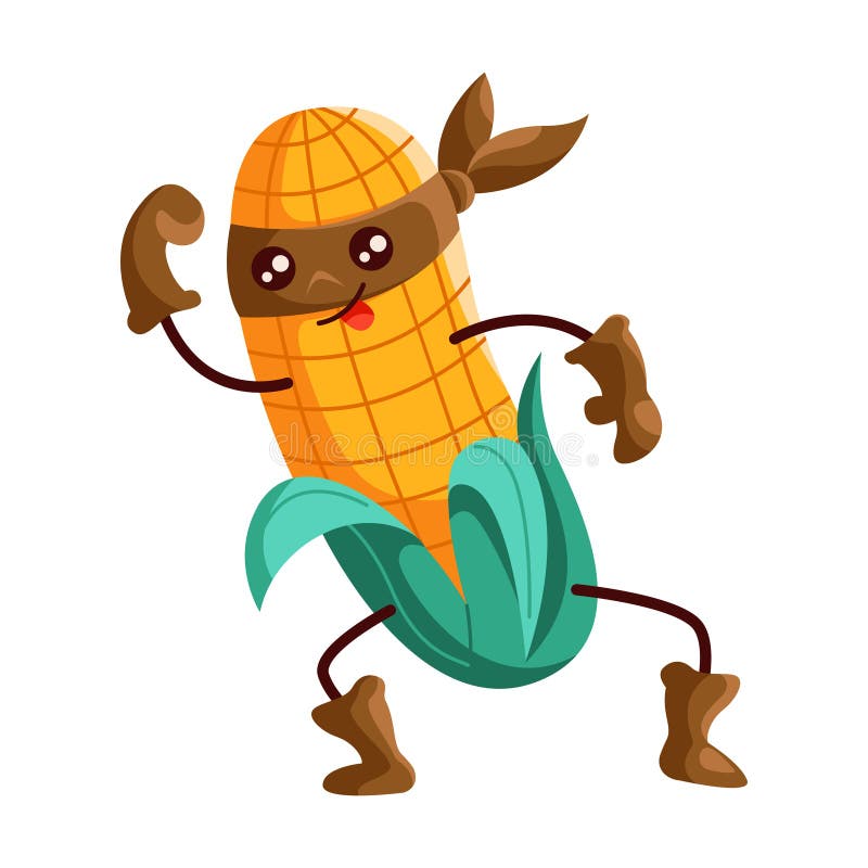 Corn Superhero Flexing Muscles with Brown Mask Stock Vector ...