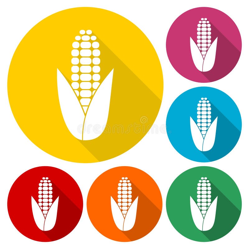 Corn Symbol Icons Set with Long Shadow Stock Vector - Illustration of ...