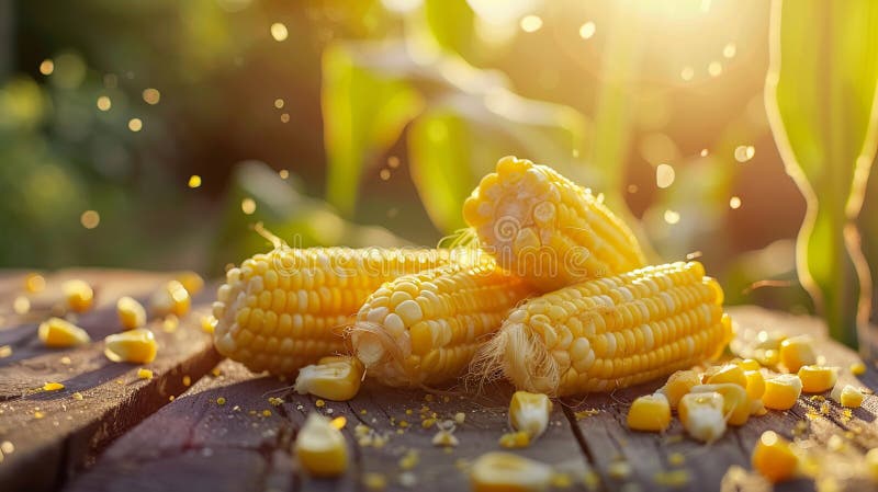 Corn on the Table on the Background of Nature Stock Photo - Image of ...