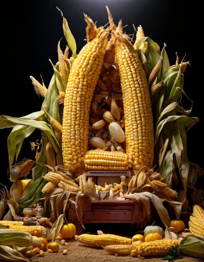 Corn Throne Made from Corn Cobs and Husks Surrounded by Harvest ...