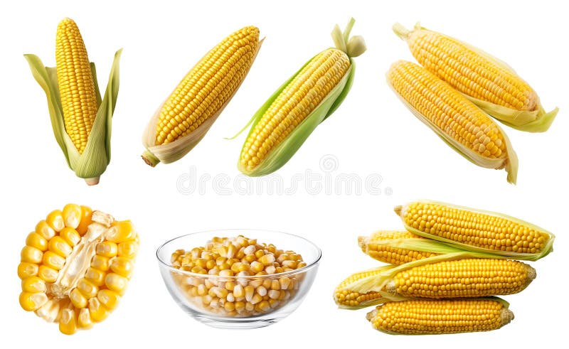 Corn Vegetable Fruit, Many Angles and View Side Top Front Cluster Stalk ...
