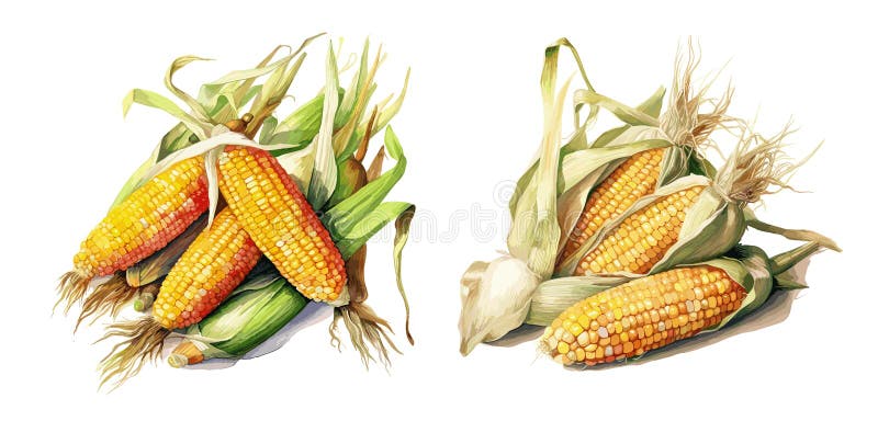 Corn Watercolor Illustration Sketch Drawing Style Clipart Stock ...