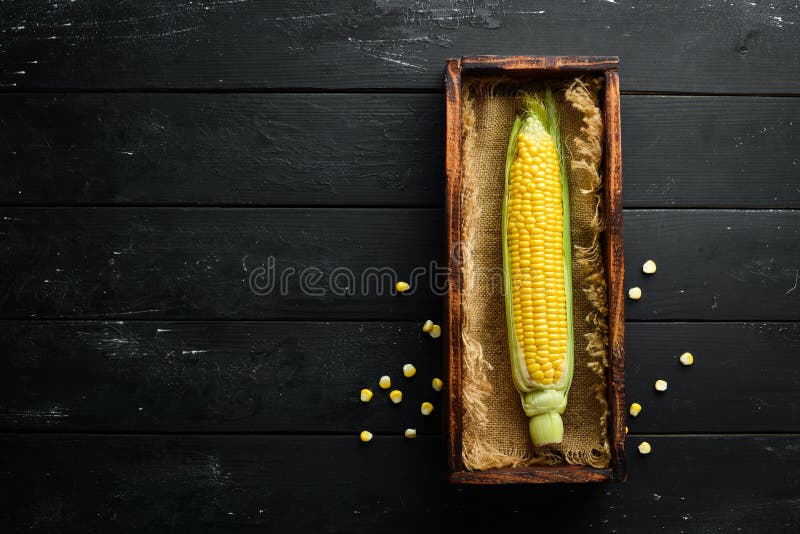 Corn in a Wooden Box. Vegetables Stock Photo - Image of production ...