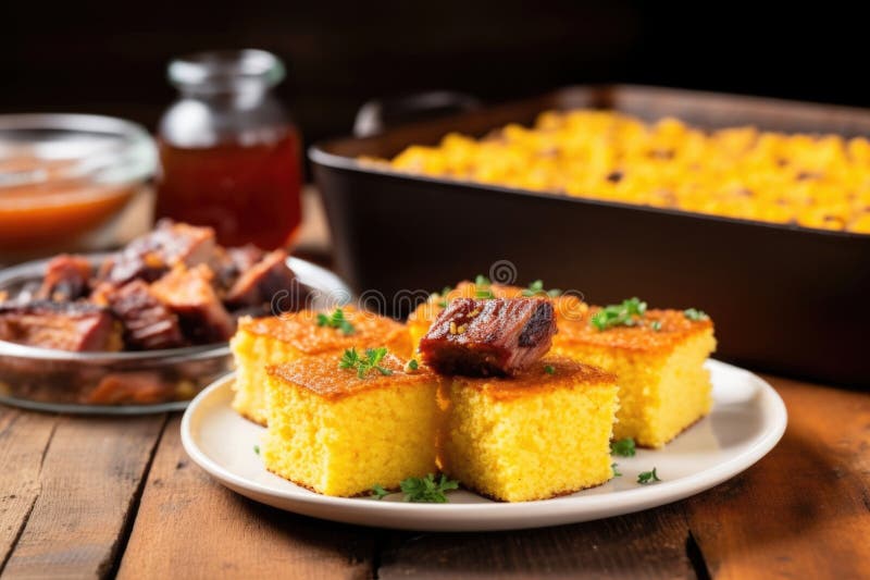 Cornbread with Bbq Ribs Placed Next To it Stock Photo - Image of meal ...