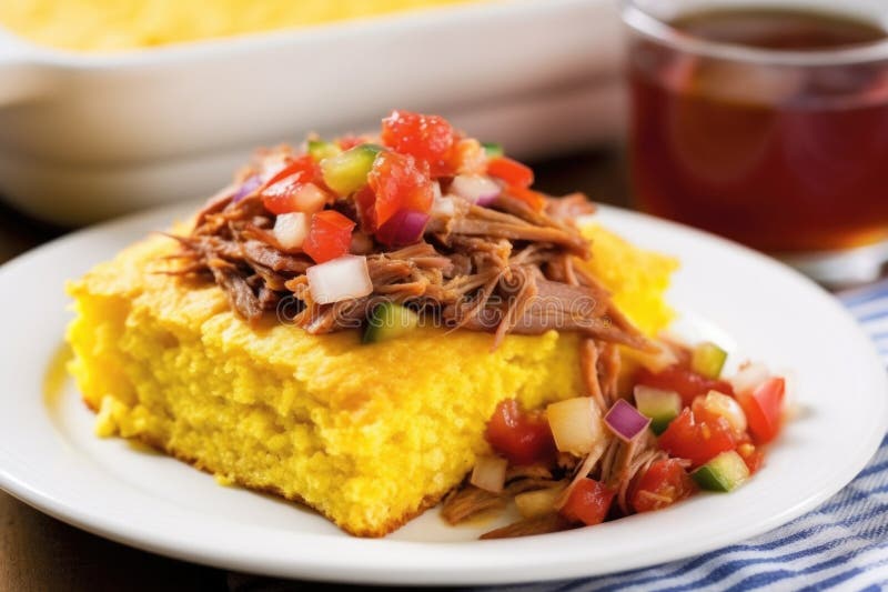 Cornbread Smothered with Bbq Pulled Pork Stock Photo - Image of pork ...