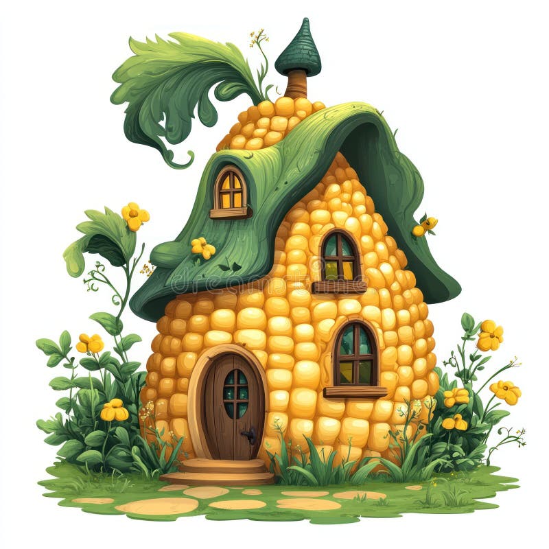 Corncob House Illustration, a Whimsical Cottage Made of Corn Stock ...