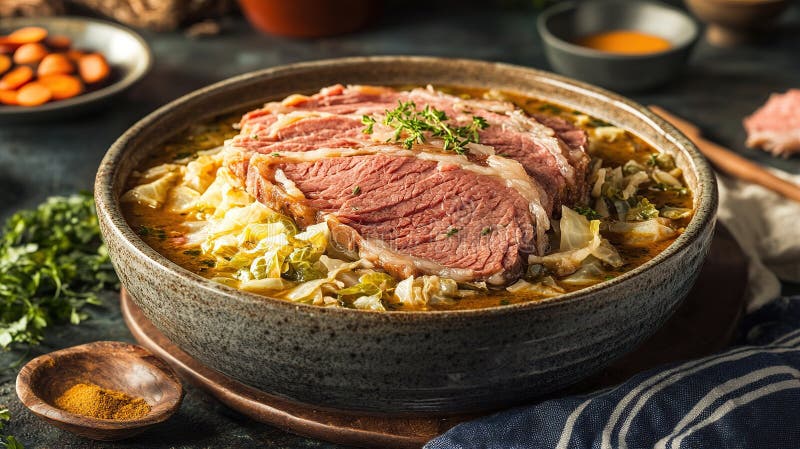 Corned Beef Cabbage Stew, Kitchen Table Setting Stock Photo - Image of ...
