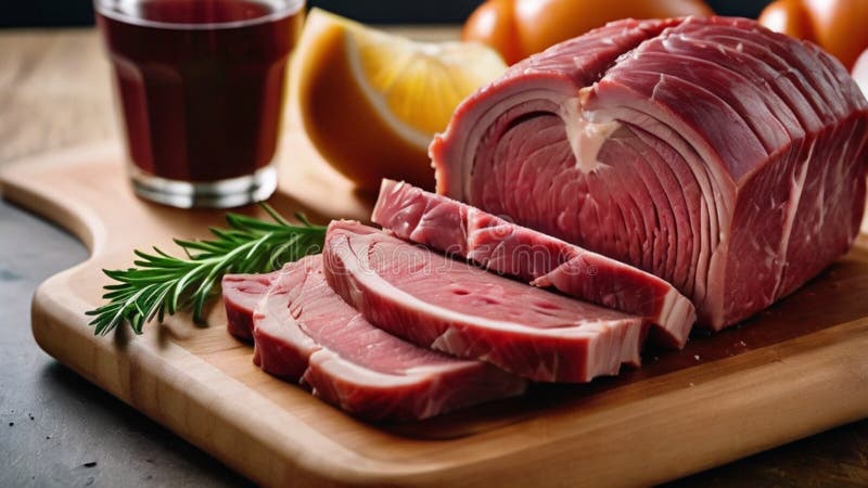 Corned Beef Cooked and Sliced on a Cutting Board Stock Illustration ...