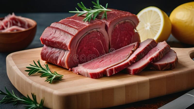 Corned Beef Cooked and Sliced on a Cutting Board Stock Illustration ...