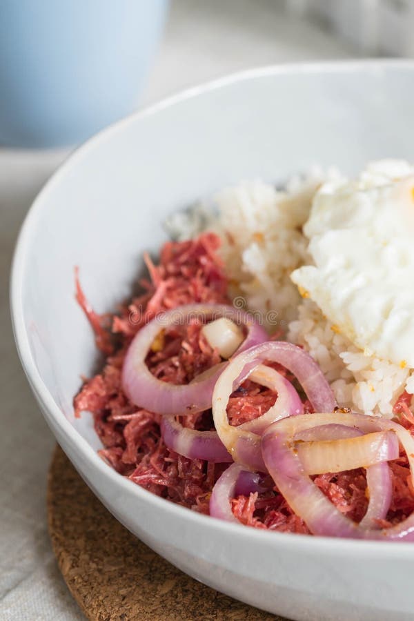 Corned Beef with Egg on Top of Rice Stock Image - Image of healthy ...