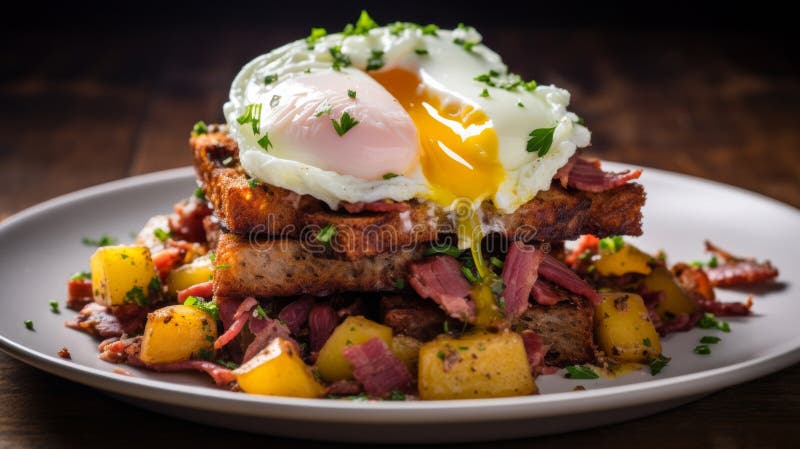 Corned Beef Hash Breakfast Stack Savory Stock Illustration ...