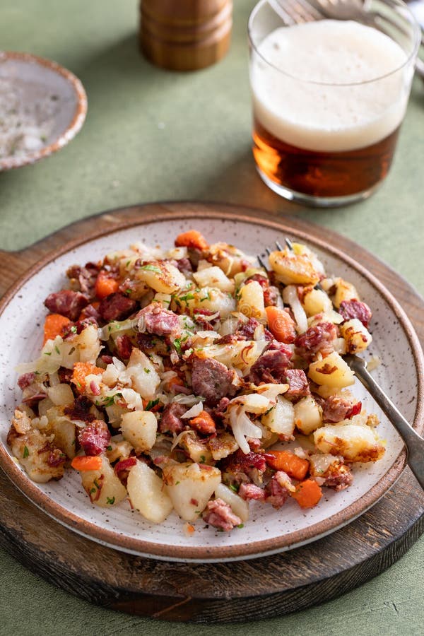 Corned Beef Hash with Potatoes, Cabbage and Carrot Stock Photo - Image ...
