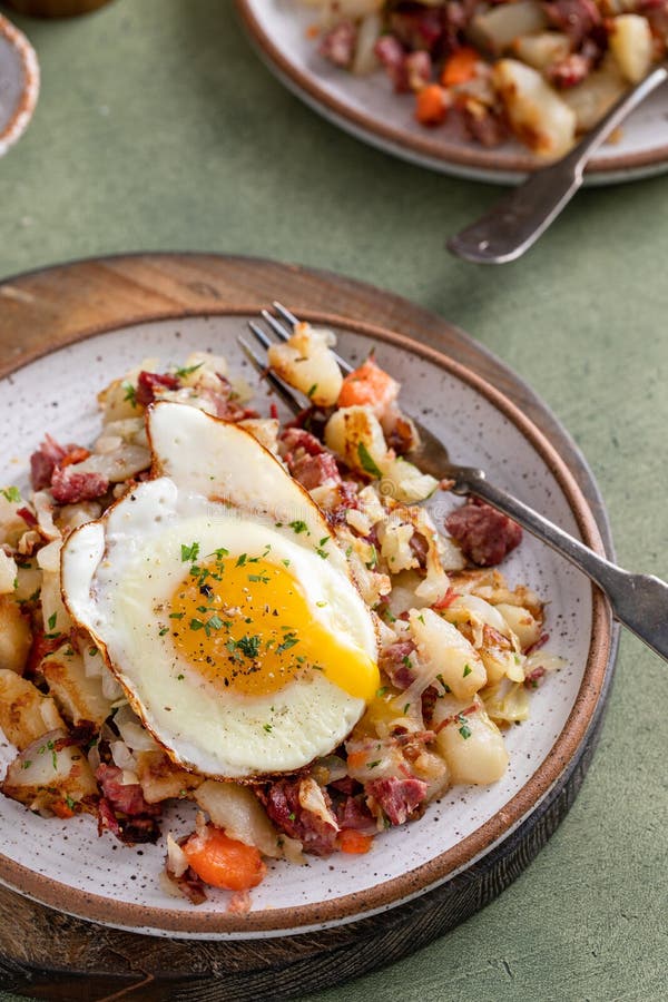 Corned Beef Hash with Potatoes, Cabbage and Carrot Stock Image - Image ...