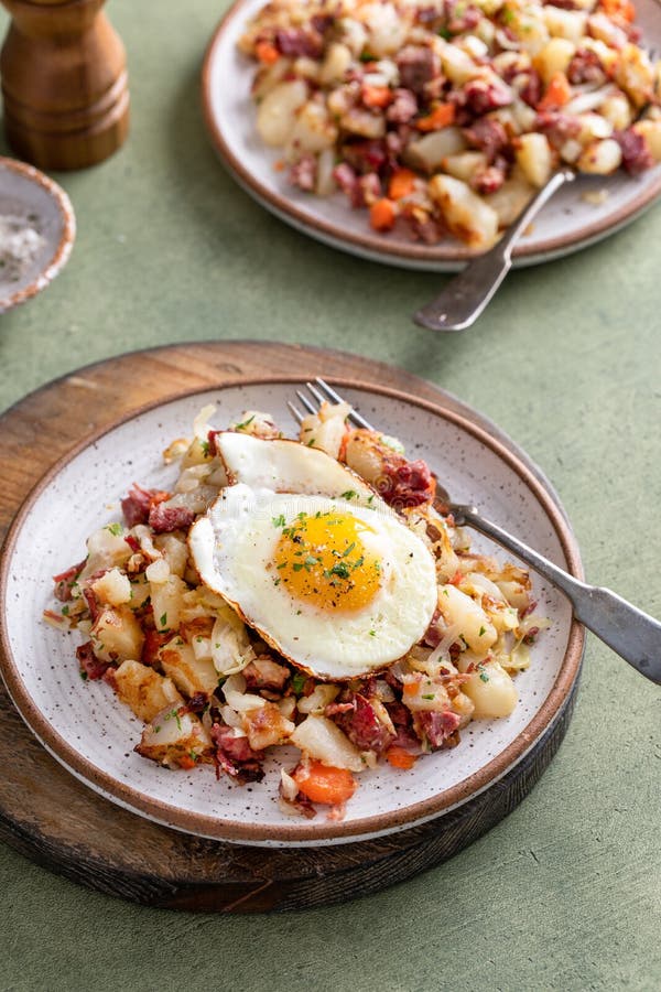 Corned Beef Hash with Potatoes, Cabbage and Carrot Stock Image - Image ...
