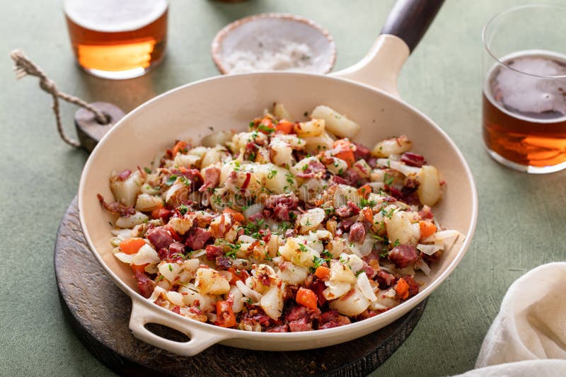 Corned Beef Hash with Potatoes and Carrots Stock Photo - Image of ...