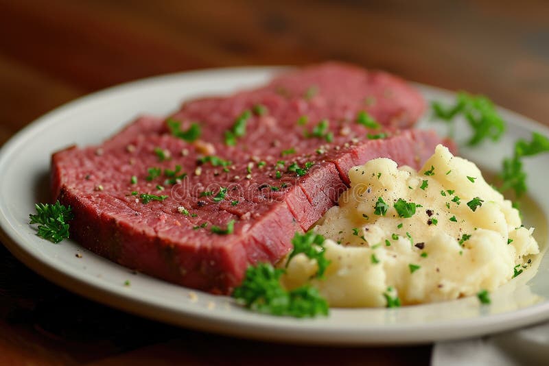 Corned Beef is Served with Mashed Potatoes Stock Illustration ...