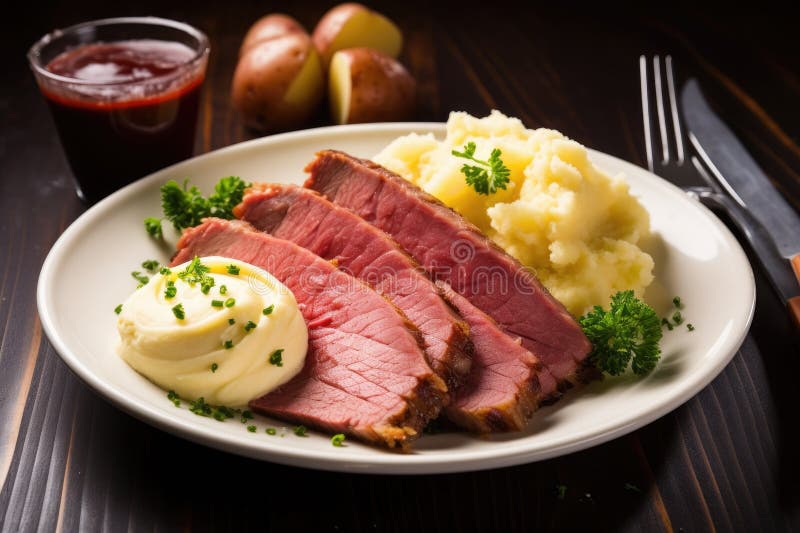 Corned Beef is Served with Mashed Potatoes. Generative AI Stock ...
