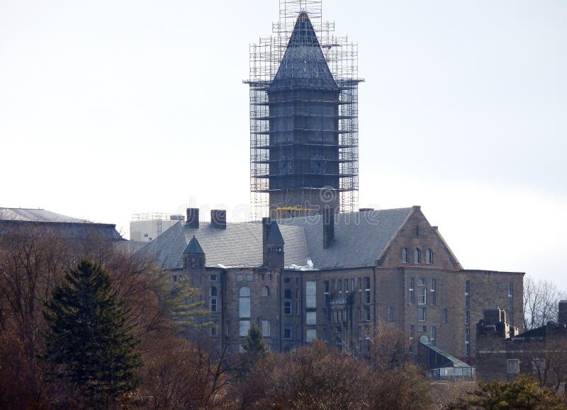 Scaffolding Around Iconic McGraw Clock Tower Cornell University during ...
