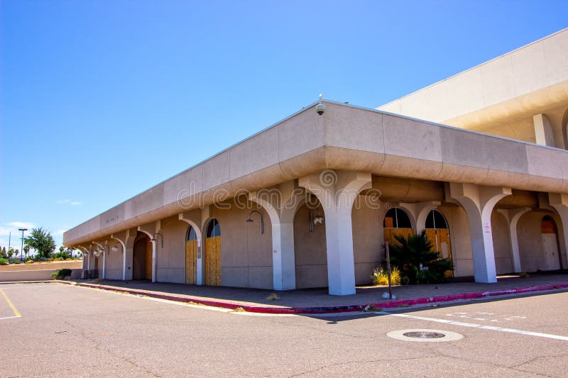 Corner of Abandoned Department Store with Boarded Up Doorways Stock ...