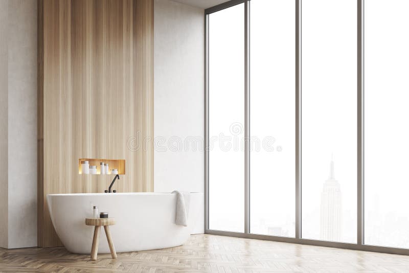 Corner of a Bathroom, Window, White and Wooden Stock Illustration ...