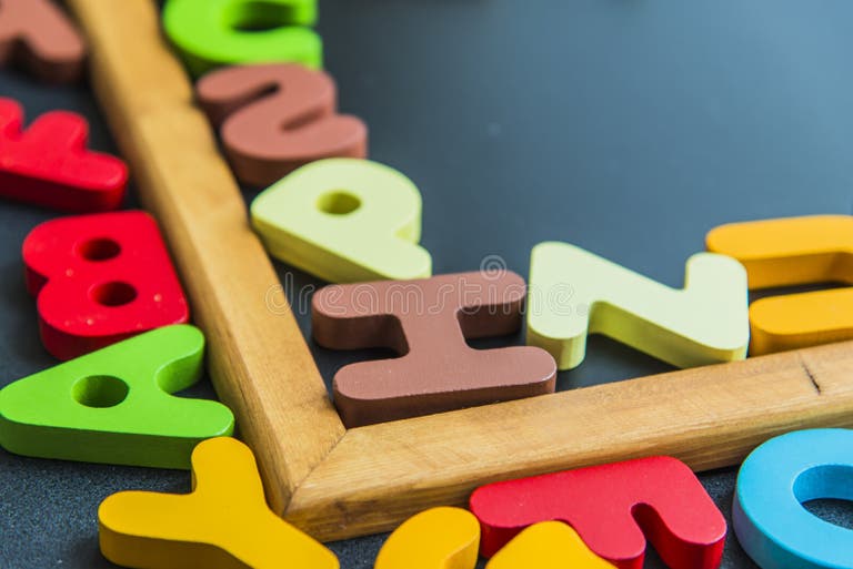 Corner of Black Board with Colorful Alphabet Stock Photo - Image of ...