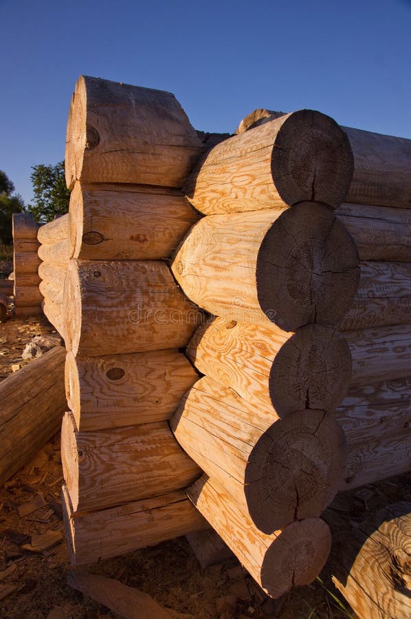Corner of Blockhouse from Logs. Wood Annual Rings Stock Image - Image ...