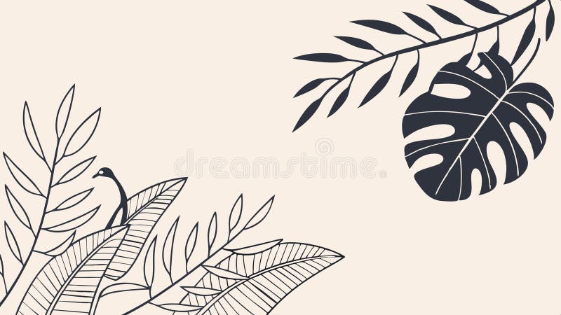 Corner Border Design with Large Stylized Tropical Leaves Vector Design ...