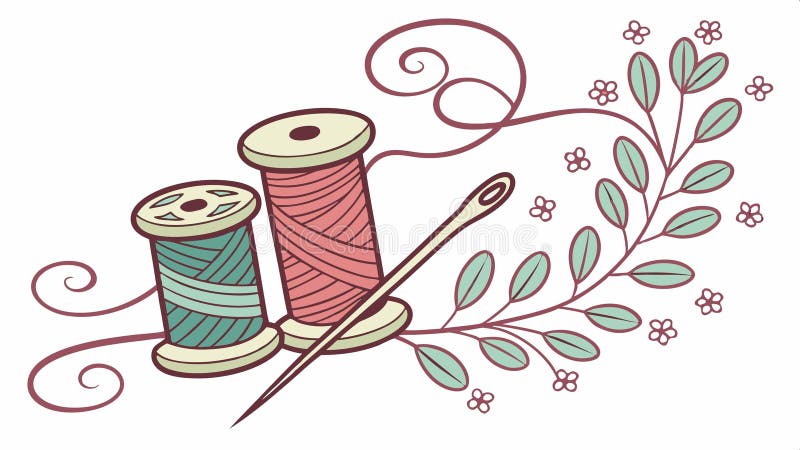 Sewing Thread and Needle Corner Craft Hobby Textile Art Design Vector ...