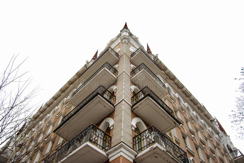 Corner Building with Balconies. Stock Photo - Image of pattern ...