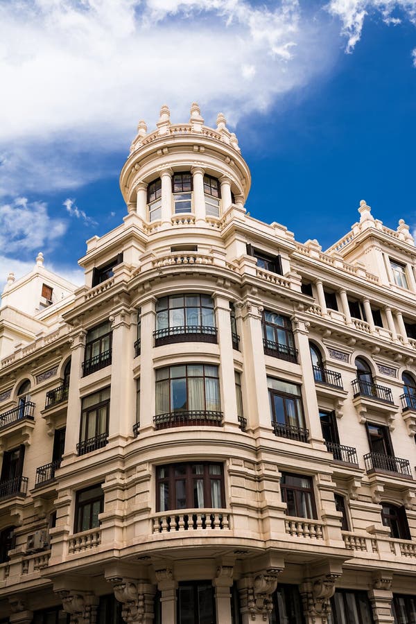 Corner of a Building Overlooking the Gran Via in Madrid Editorial ...