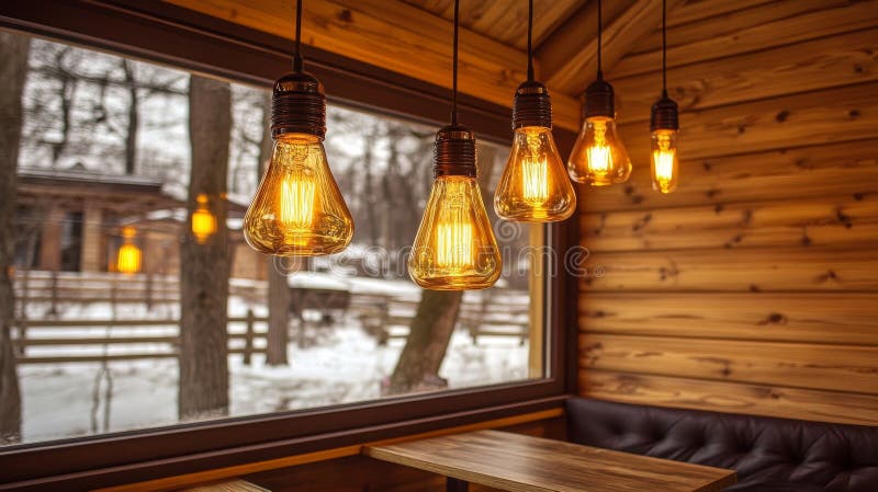 The Corner of the Cafe is Characterized by Warm and Inviting Wooden Tables, Soft Lighting, and a ...